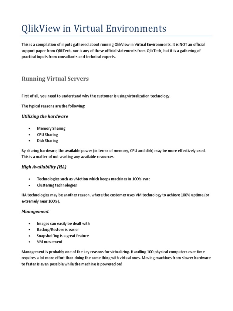 QlikView in Virtual Environments | PDF | Virtual Machine | Multi Core Processor