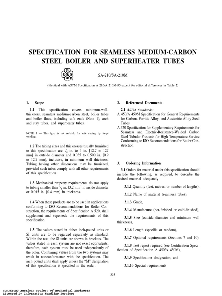 Specification For Seamless Medium-Carbon Steel Boiler and Superheater ...