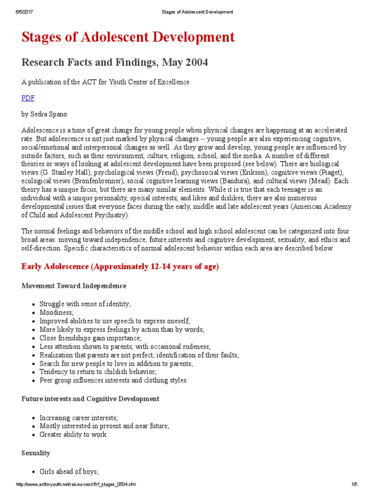 Stages of Adolescent Development 2.pdf | Adolescence | Social Psychology