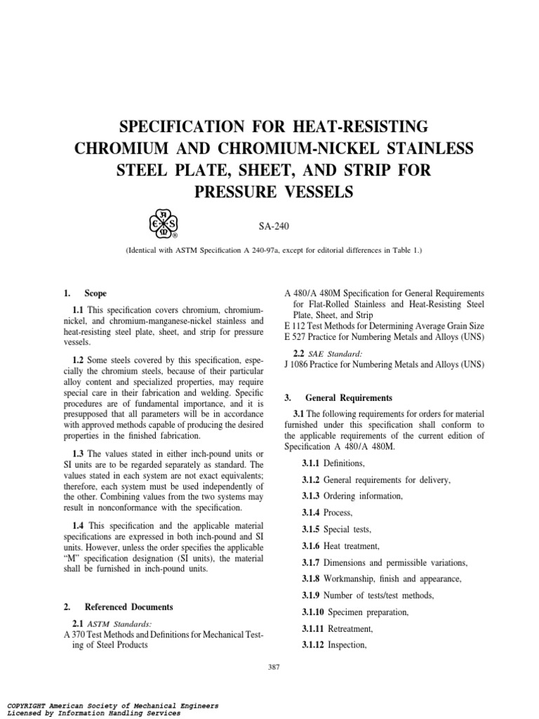 SA_240.pdf | Structural Steel | Stainless Steel