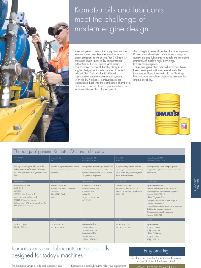 Komatsu Oils and Lubricants Meet The Challenge of Modern Engine Design ...