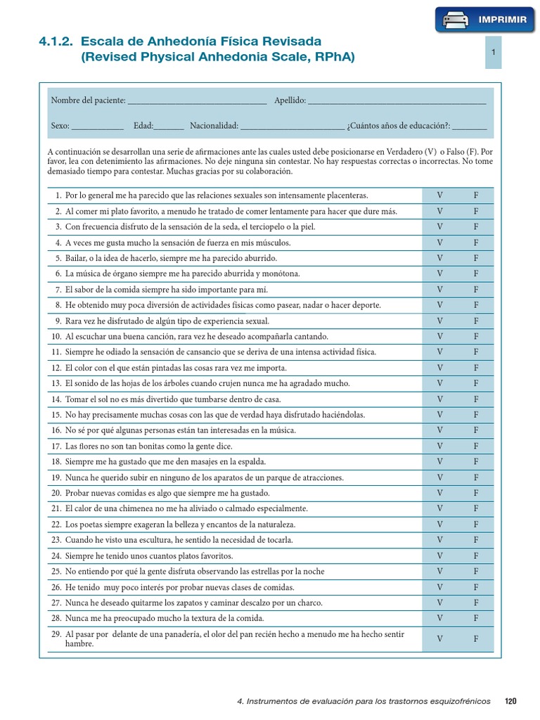 Escala de Anhedonía Física 4.1 | PDF | Ocio | Sicología