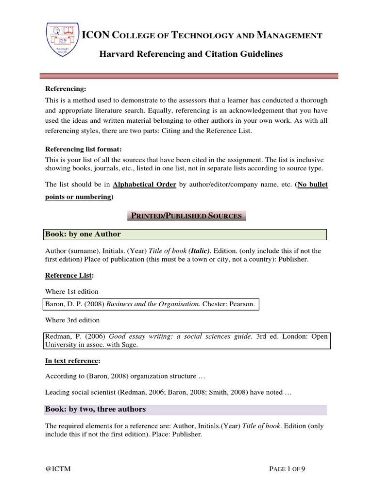 Icon C T M: Harvard Referencing and Citation Guidelines | PDF ...
