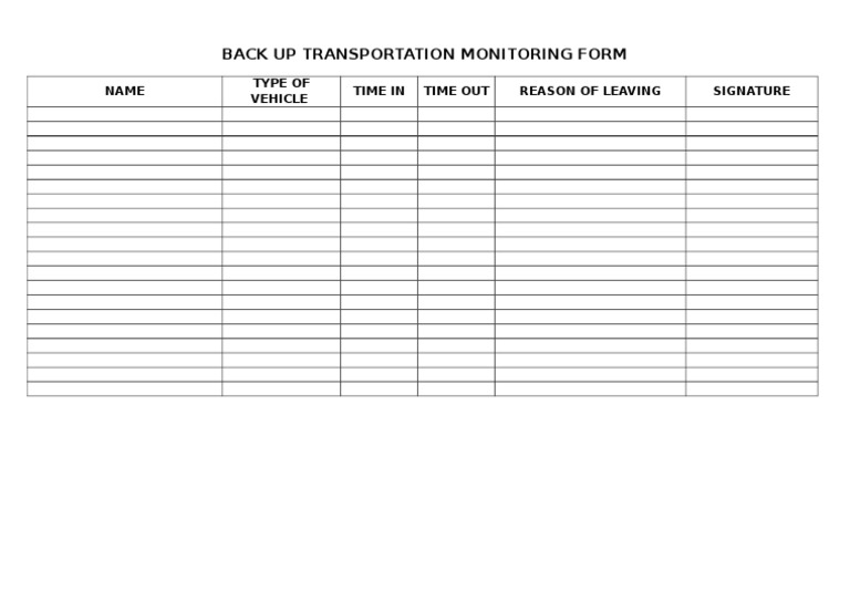 Back Up Transportation Monitoring Form | PDF