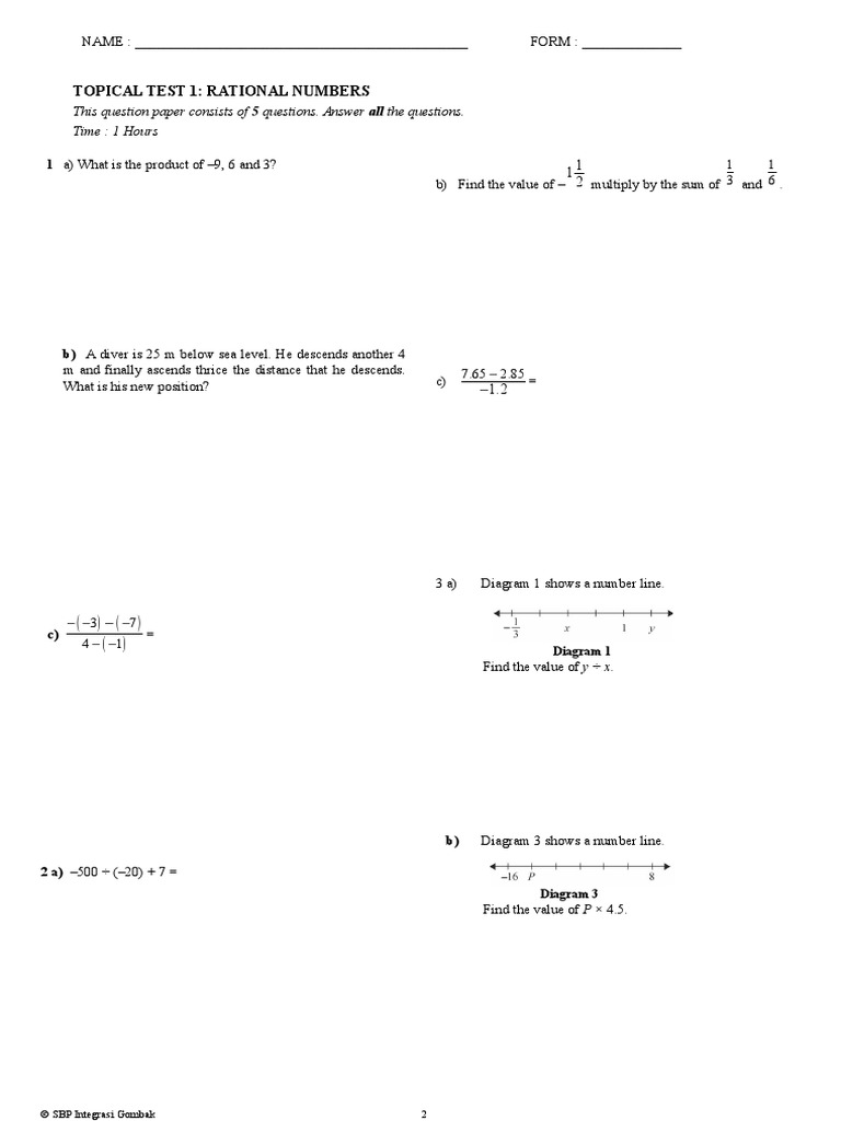 Topical Test 1: Rational Numbers: This Question Paper Consists of 5 ...