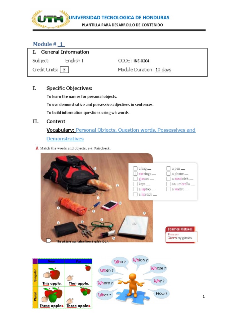 English II Module 2 WH Questions Possessives and Demonstratives | PDF ...