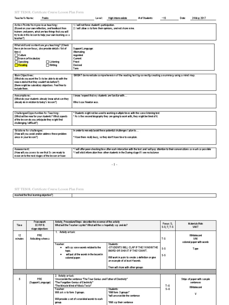 PDP Reading Lesson Nikola Tesla | PDF | Lesson Plan | English As A ...