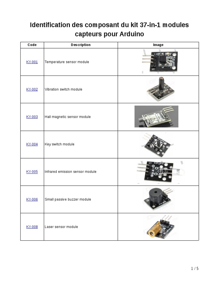 Identification 37-In-1 Sensor Module Kit For Arduino | PDF