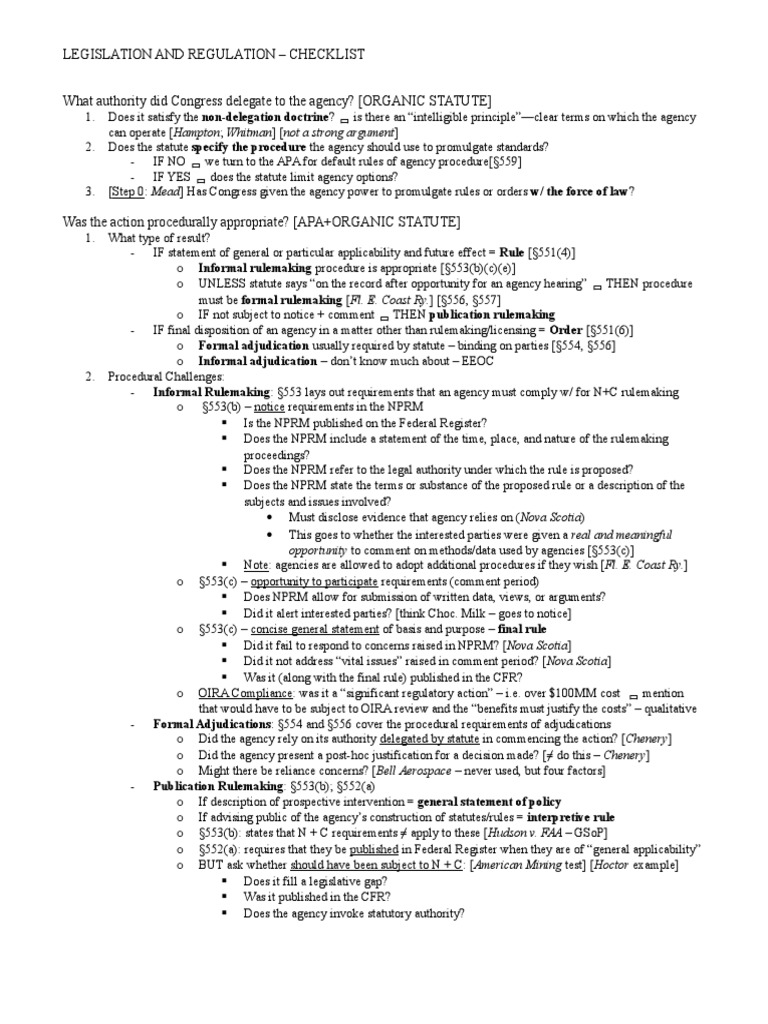 Leg Reg Checklist | PDF | Rulemaking | Statutory Interpretation