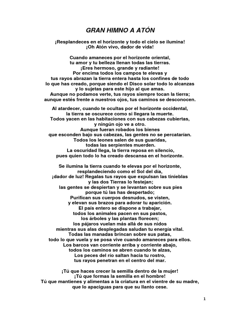Gran Himno A Aton. Pequeño Himno A Aton. | Descargar gratis PDF | Akhenaton | Amor