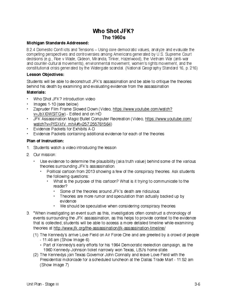 Who Shot JFK Lesson Plan Final | PDF | Lee Harvey Oswald | Warren ...