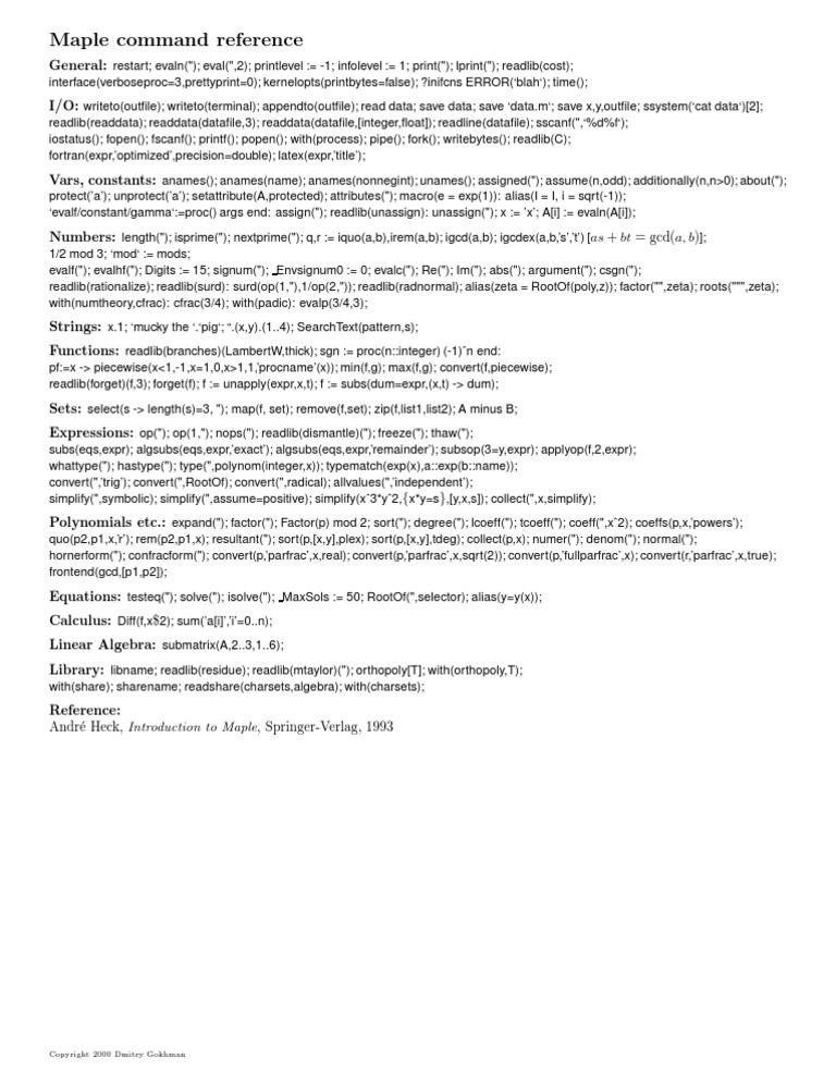 Maple Command Ref | Download Free PDF | Abstract Algebra | Mathematical ...