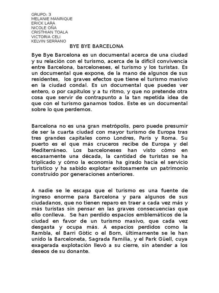 Impacto del Turismo en Barcelona | PDF