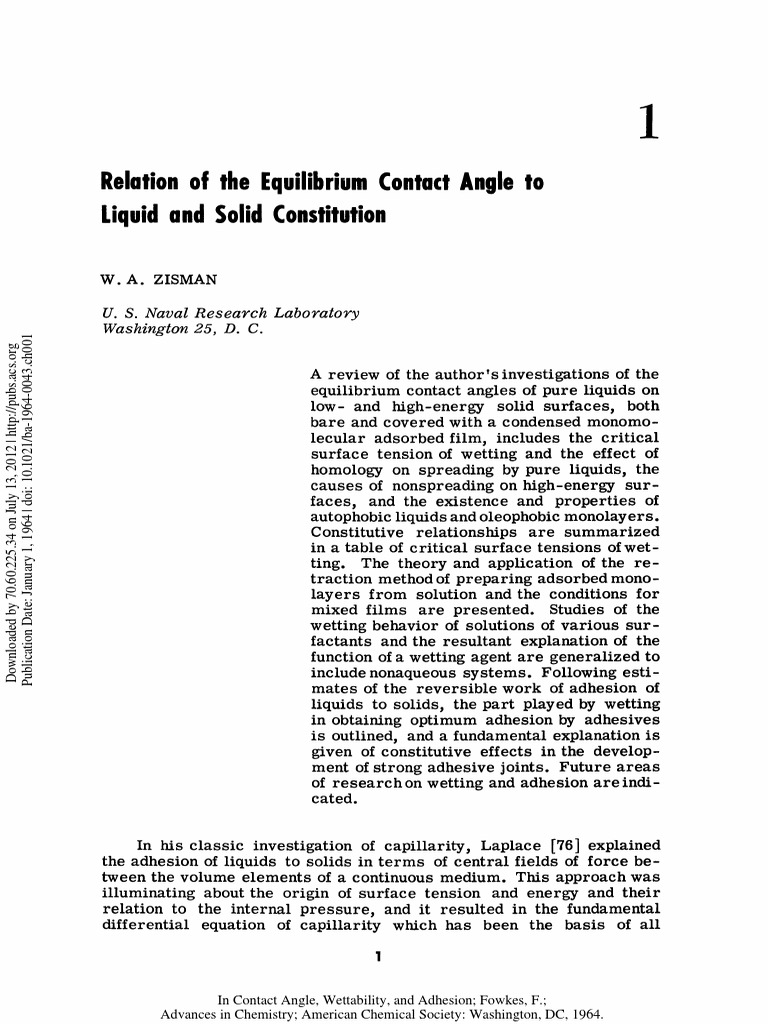 Zisman-Contact Angle | PDF | Wetting | Adsorption