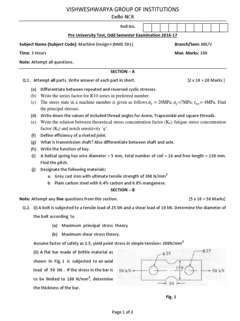 Machine Design Question Paper | PDF | Stress (Mechanics) | Rivet