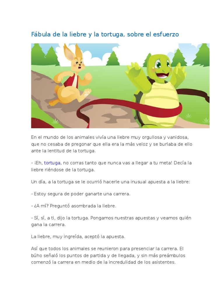 Fábula de La Liebre y La Tortuga | PDF