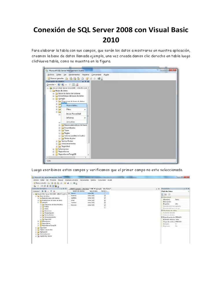 Conexión de SQL Server 2008 Con Visual Basic 2010 | PDF | Servidor SQL de Microsoft | Ventana ...
