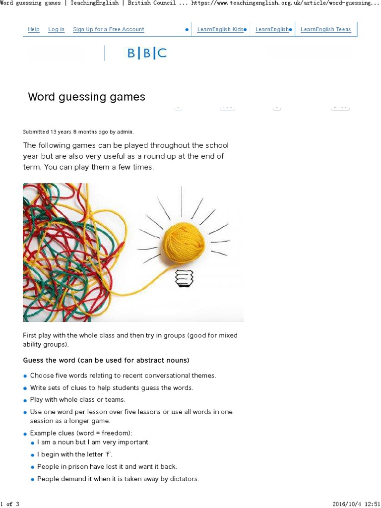 Word Guessing Games - TeachingEnglish - British Council - BBC | PDF ...