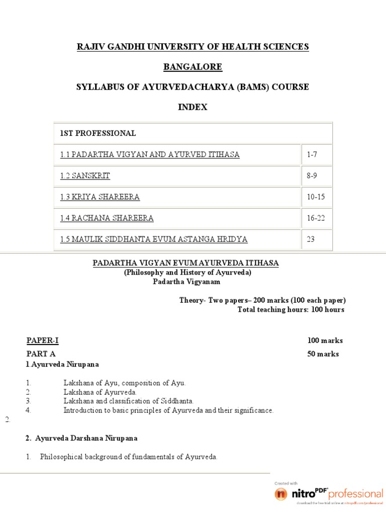 BAMS Course Syllabus: Padartha Vigyan | PDF | Respiratory Tract | Ayurveda