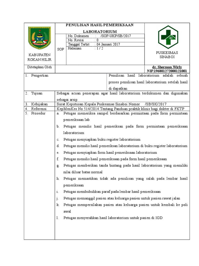 SOP Penulisan Hasil Lab | PDF