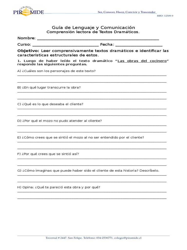 Guia De Quinto Basico Texto Dramatico Pdf