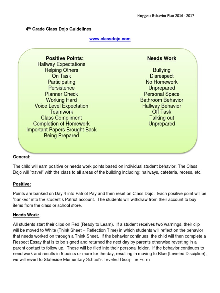 Class Dojo Expectation Think Sheet Respect Essay | PDF | Cognition ...