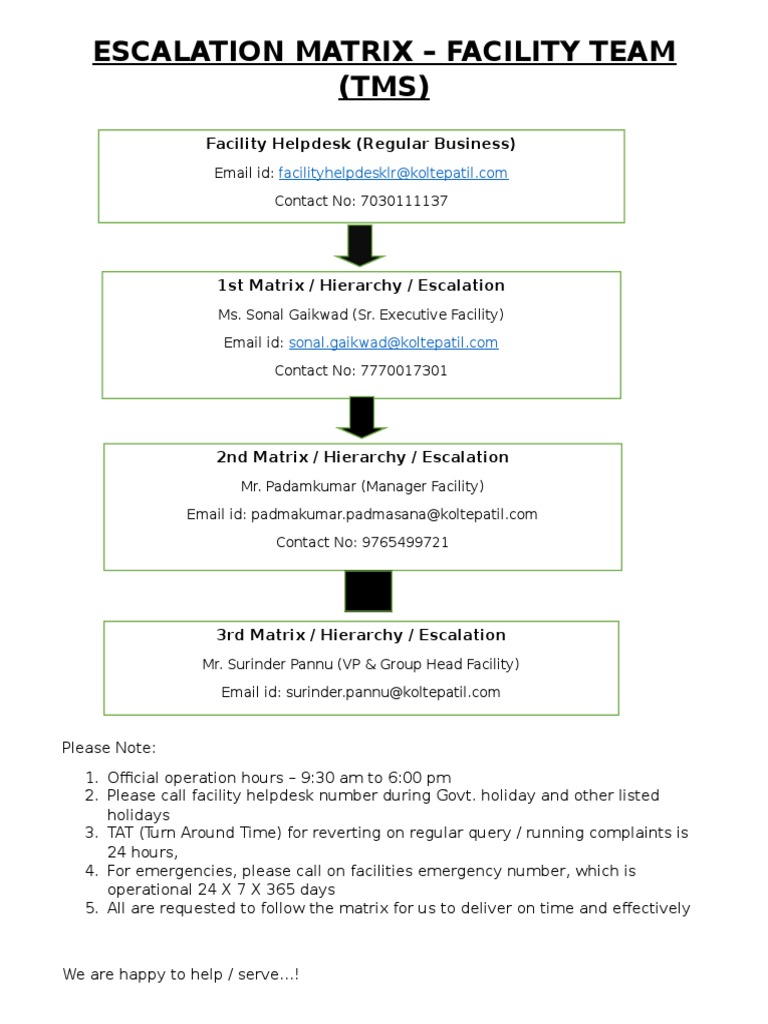 Facility Escalation Matrix Overview | PDF | Violence | Business