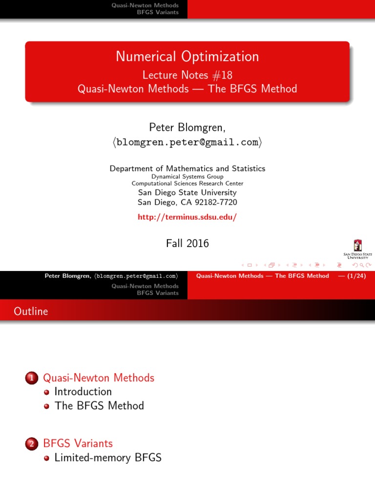 Numerical Optimization: Lecture Notes #18 Quasi-Newton Methods - The ...