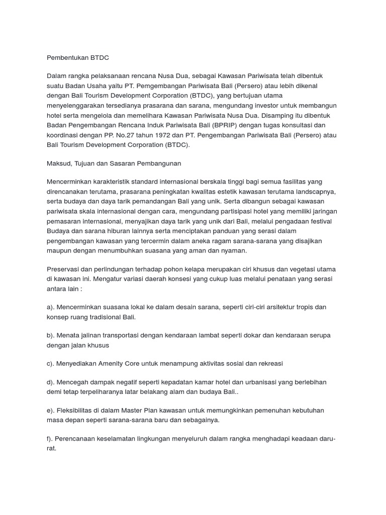 Sejarah dan Perkembangan BTDC Nusa Dua | PDF