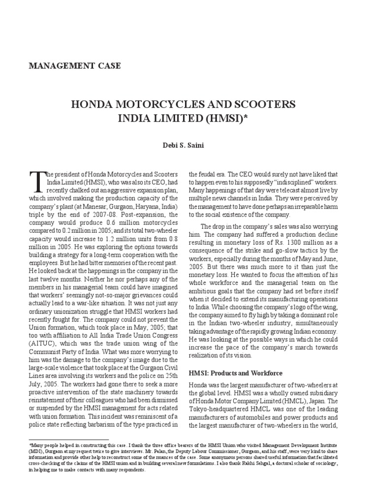 HONDA Case Study | PDF | Trade Union | Employment