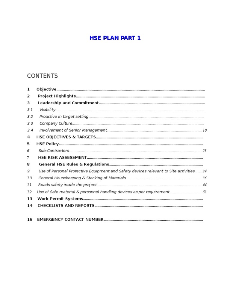 HSE Plan Part 1 | Scope (Computer Science) | Safety