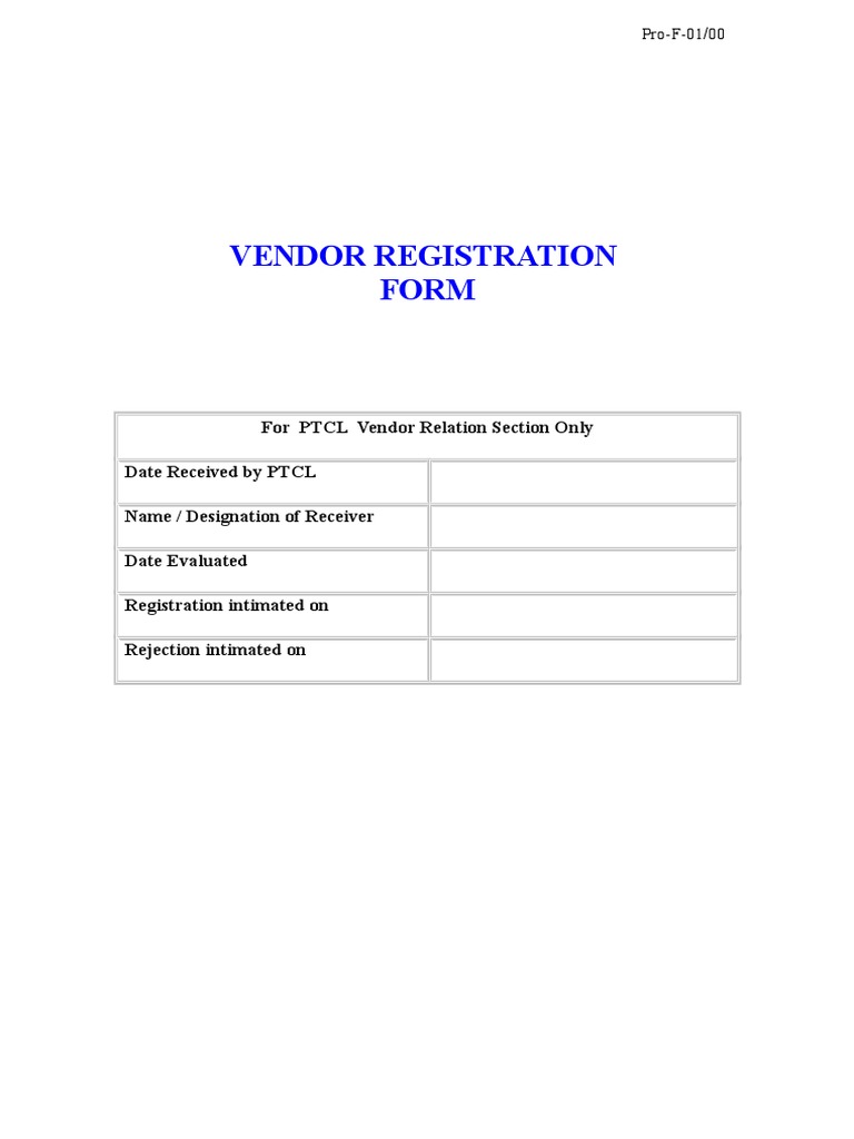 PTCL Vendor Registration Form | PDF | Coaxial Cable | Telephone