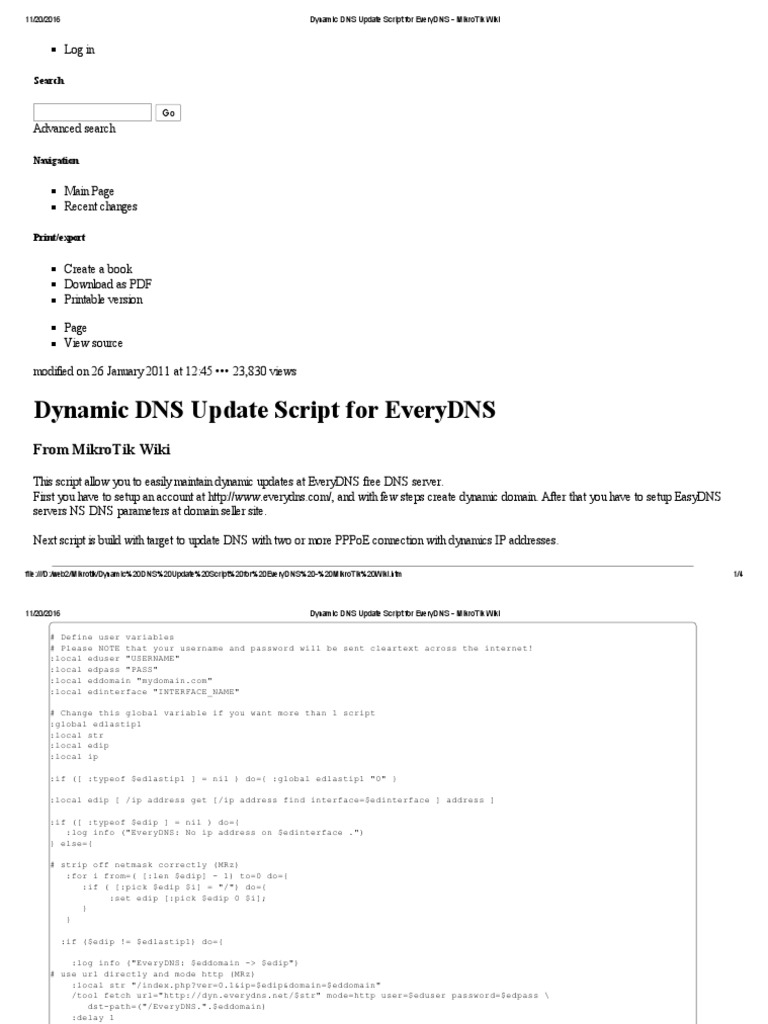 Dynamic DNS Update Script For EveryDNS - MikroTik Wiki | PDF | Domain Name System | Domain Name
