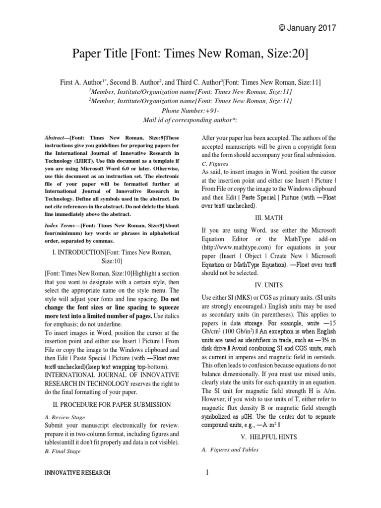 Paper Title (Font: Times New Roman, Size:20) | PDF | Bracket | Citation