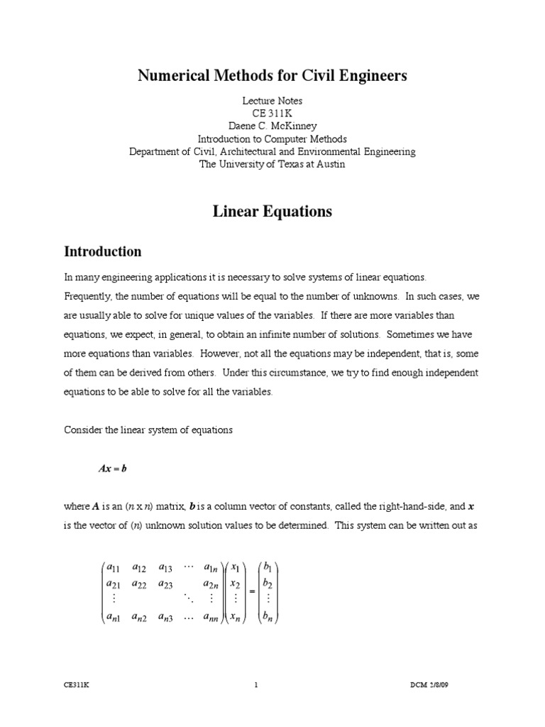 Linear Equations PDF | PDF | System Of Linear Equations | Equations