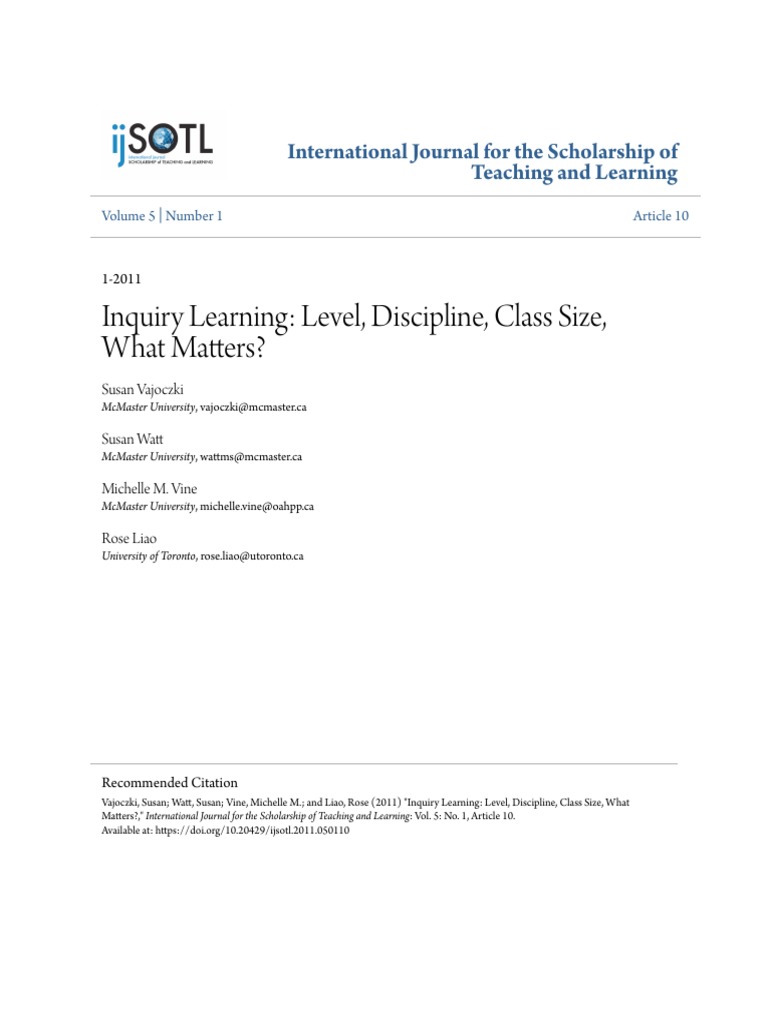 Inquiry Learning - Level Discipline Class Size What Matters | PDF ...