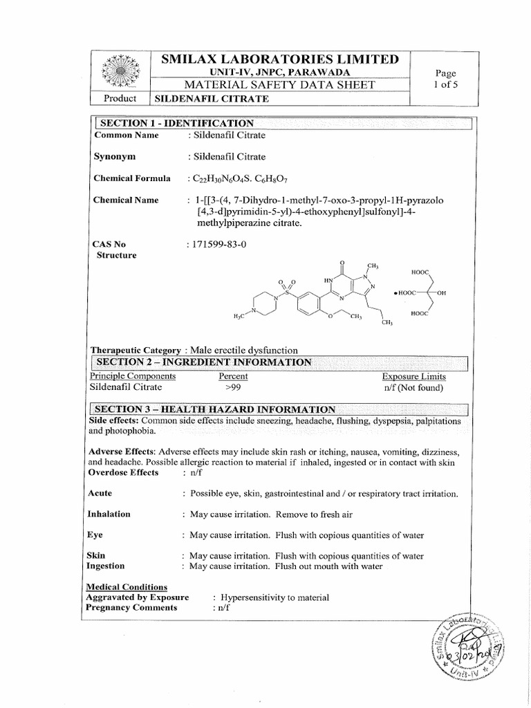 MSDS-Sildenafil Citrate PDF | PDF