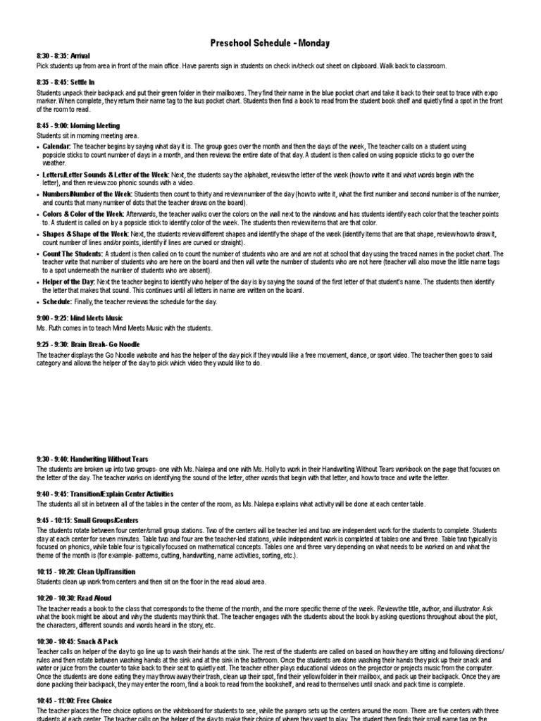 Preschool Daily Schedule PDF Phonics Books