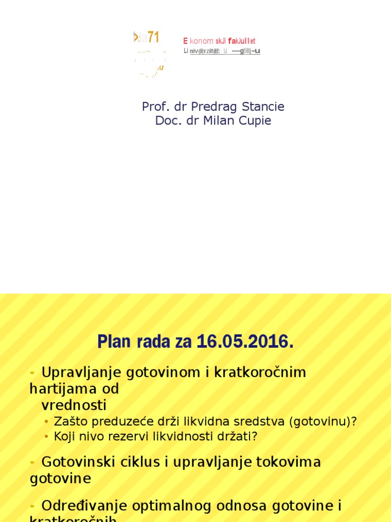 Vezbe 12 - Upravljanje Gotovinom (Prezentacija) | PDF
