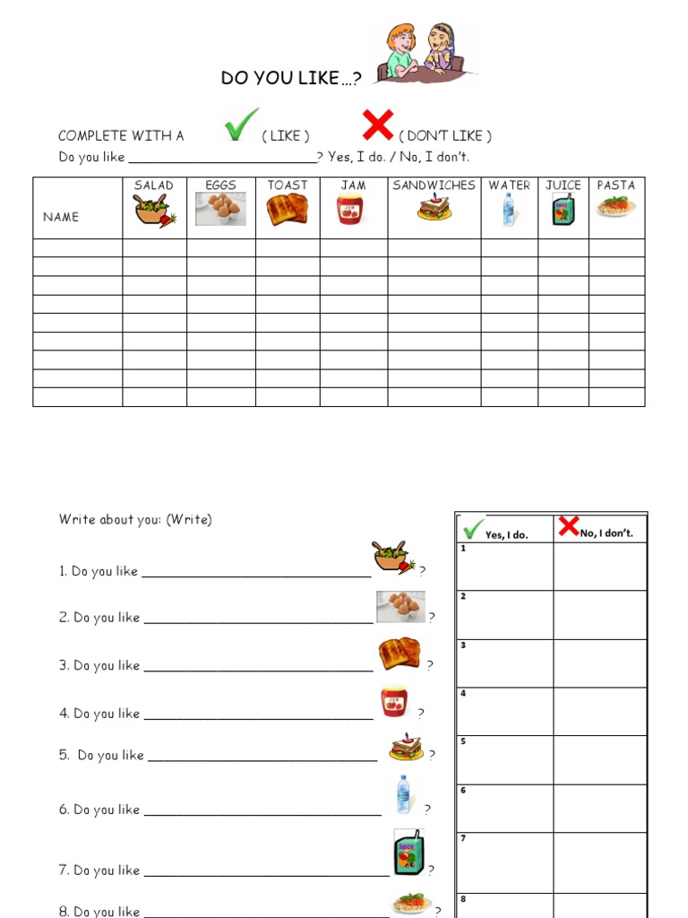Class Survey Likes Dislikes Food EJ1 Young Explorers | PDF