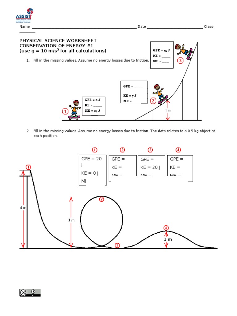 Conservation of Energy Worksheet #1 | PDF | Potential Energy | Mass
