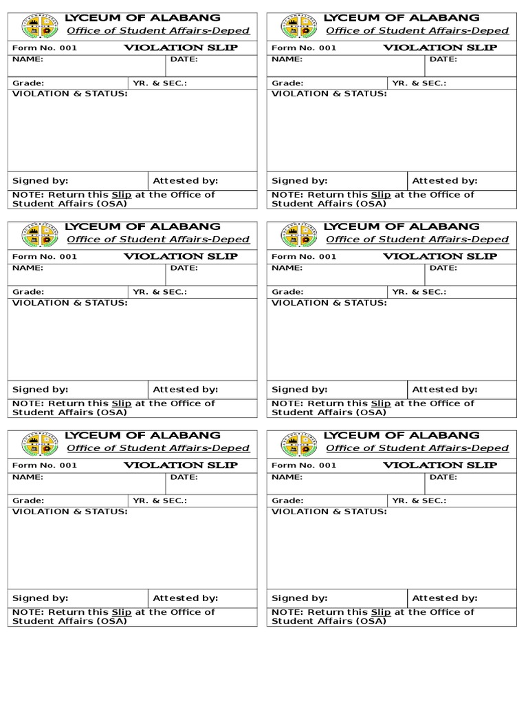 Form 1-Violation Slip | PDF
