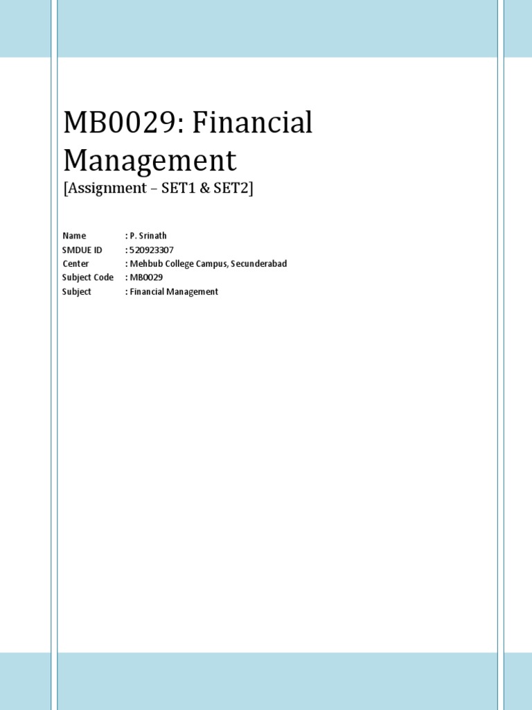 MB0029: Financial Management: (Assignment - SET1 & SET2) | PDF ...