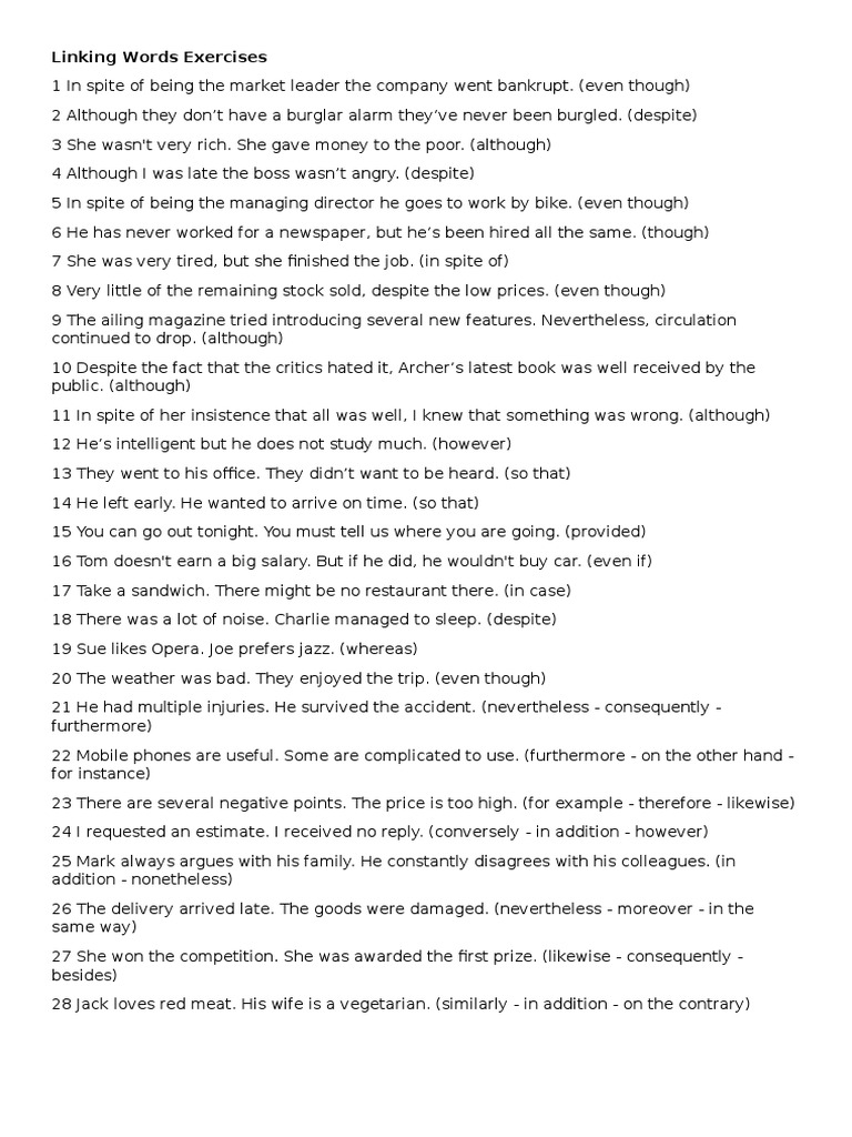 Linking Words Exercises | PDF