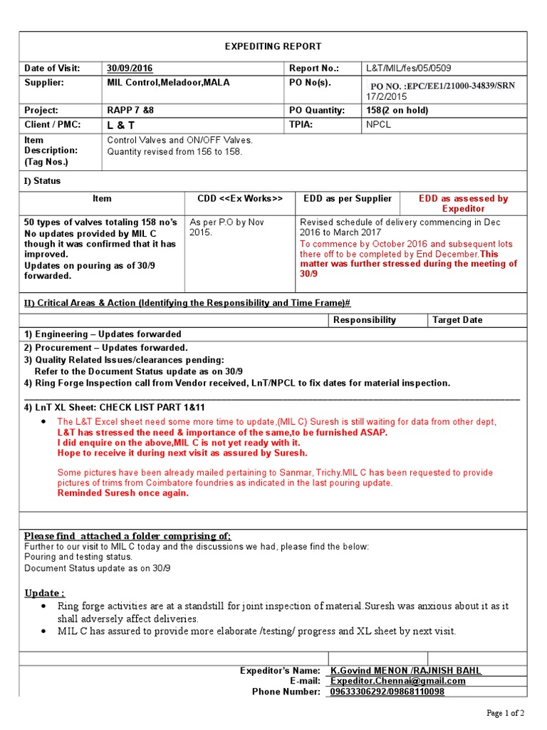 Expediting Report MIL-30Sept FINAL | PDF | Computing | Computing And ...