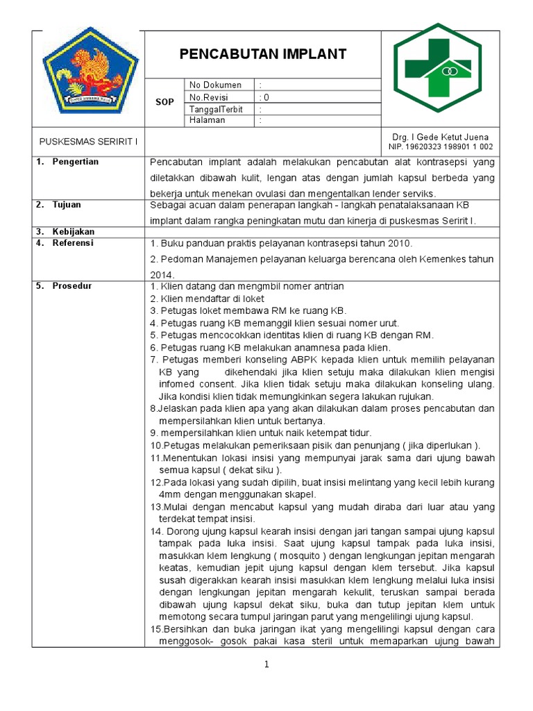 Sop Pencabutan Implan | PDF