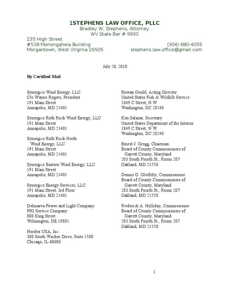 Synergics 60 Day ESA Notice | PDF | Endangered Species Act Of 1973 | Bat