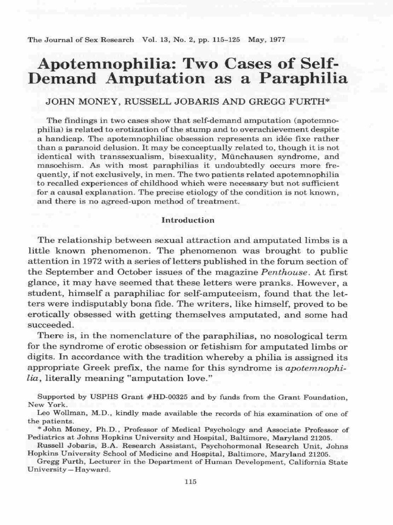 Money Apotemnophilia Two Cases of Self Demand Amputation As Paraphilia ...