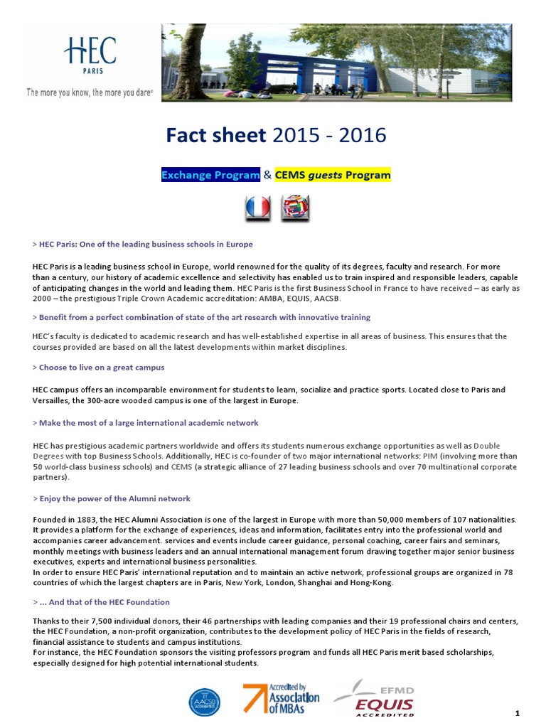 Fact Sheet 2015 2016: Exchange Program | PDF | Schools | Business