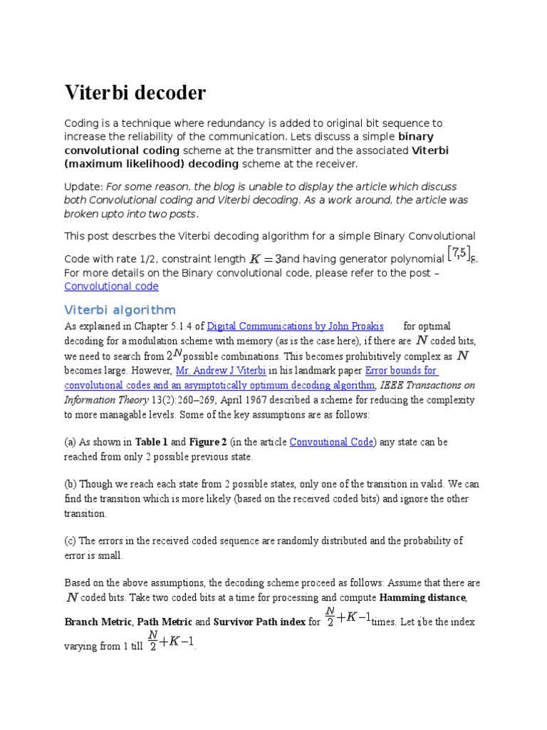 Viterbi Decoding for Convolutional Codes | PDF | Forward Error Correction | Computer Data